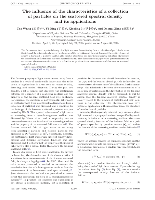 (PDF) The influence of the characteristics of a collection of particles on the scattered ...