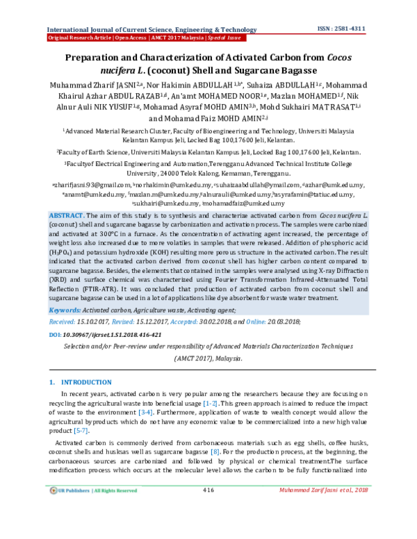 (PDF) Preparation and Characterization of Activated Carbon from Cocos nucifera L. (coconut ...