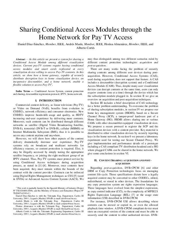 (PDF) Sharing conditional access modules through the home network for ...