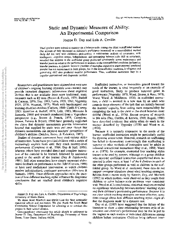 (PDF) Static and dynamic measures of ability: An experimental comparison