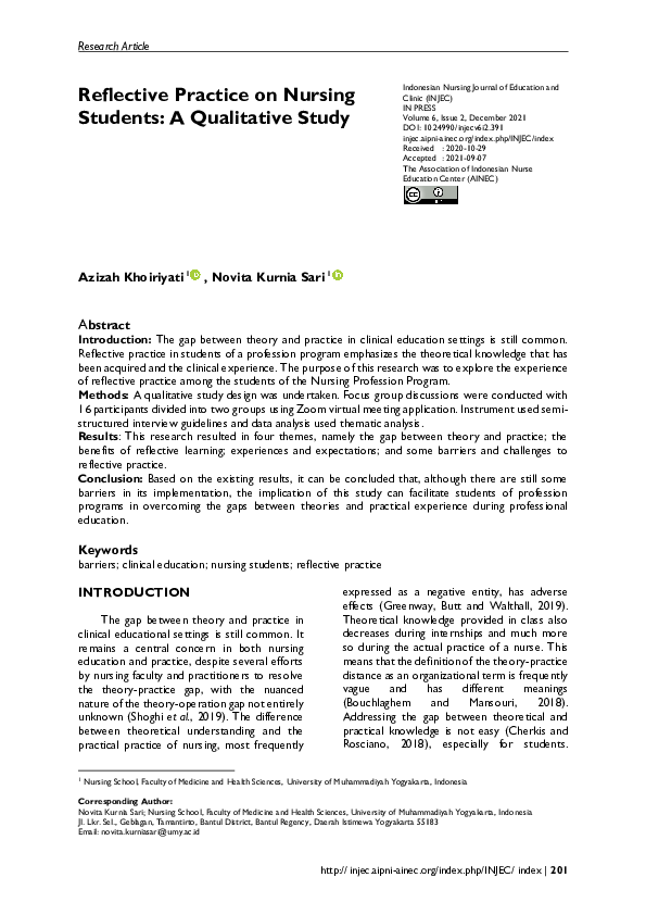 (PDF) Reflective Practice on Nursing Students: A Qualitative Study