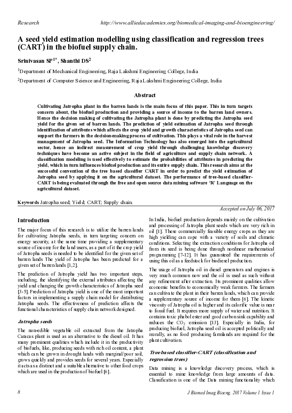 (PDF) A seed yield estimation modelling using classification and regression trees (CART) in the ...