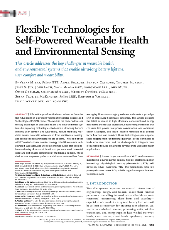 (PDF) Flexible Technologies for Self-Powered Wearable Health and Environmental Sensing