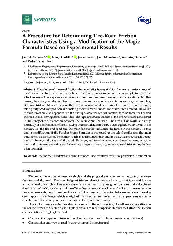 (PDF) A Procedure for Determining Tire-Road Friction Characteristics ...