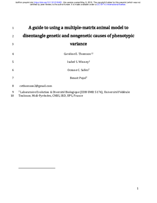 (PDF) A guide to using a multiple-matrix animal model to disentangle ...