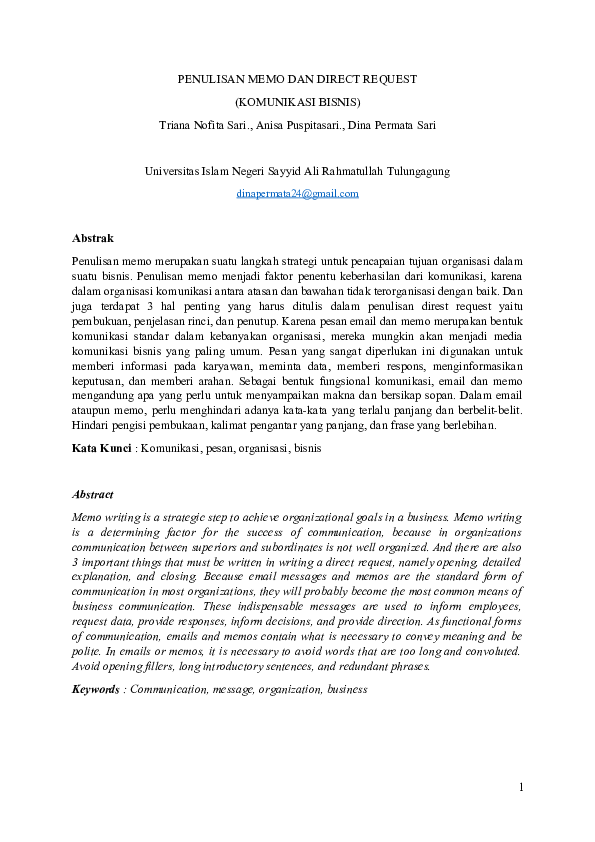 (DOC) PENULISAN MEMO DAN DIRECT REQUEST