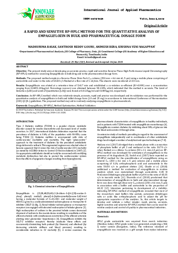 (PDF) A a Rapid and Sensitive RP-HPLC Method for the Quantitative Analysis of Empagliflozin in ...