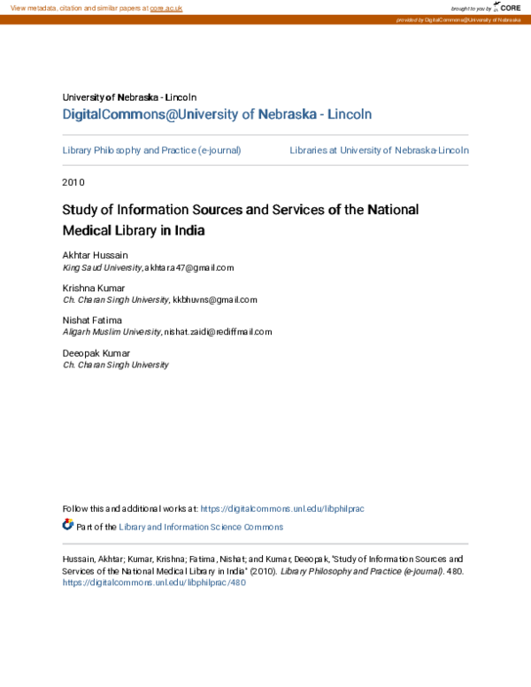 (PDF) Study of Information Sources and Services of the National Medical ...
