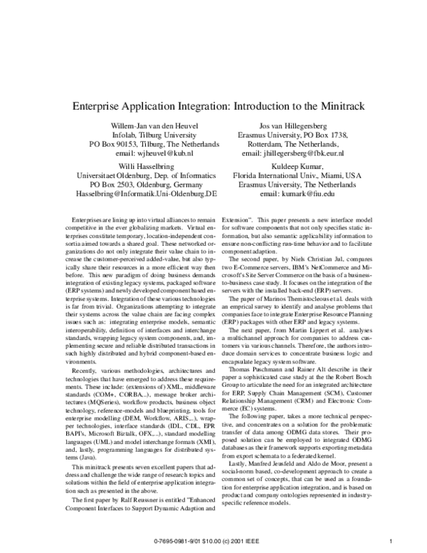 (PDF) Enterprise application integration introduction to the minitrack