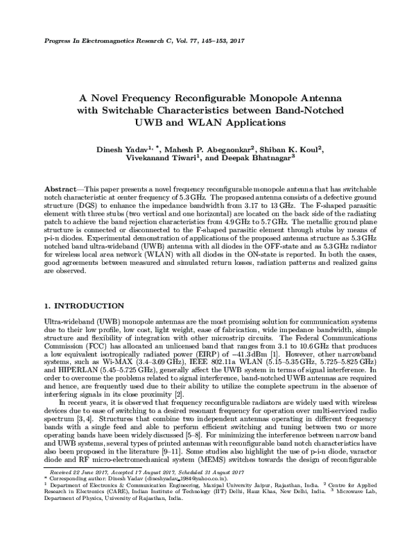 (PDF) A novel frequency reconfigurable monopole antenna using PIN diode for WLAN/WIMAX applications