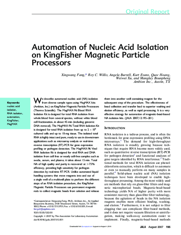 (PDF) Automation of Nucleic Acid Isolation on KingFisher Magnetic ...