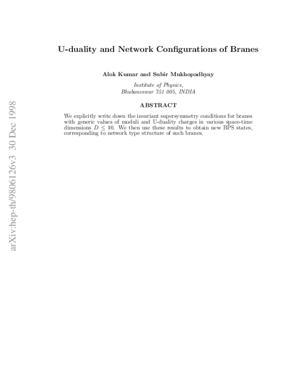 (PDF) U Duality and Network Configurations of Branes