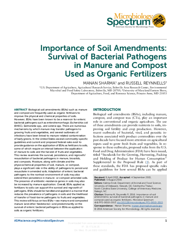 (PDF) Importance of Soil Amendments: Survival of Bacterial Pathogens in ...