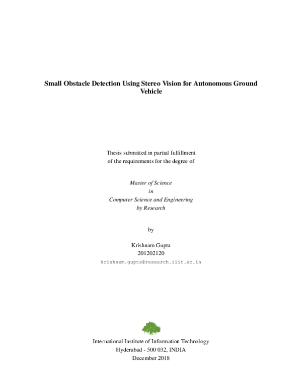 Pdf Small Obstacle Detection Using Stereo Vision For Autonomous