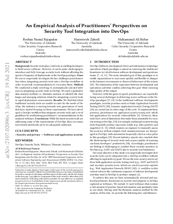 (PDF) An Empirical Analysis of Practitioners' Perspectives on Security ...