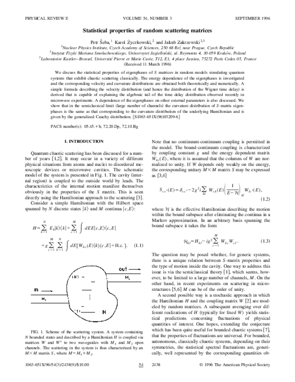 (PDF) Statistical properties of random scattering matrices | Karol Życzkowski - Academia.edu