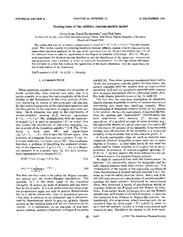 (PDF) Scaling laws of the additive random-matrix model