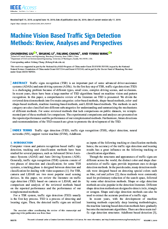 (PDF) Machine Vision Based Traffic Sign Detection Methods: Review, Analyses and Perspectives