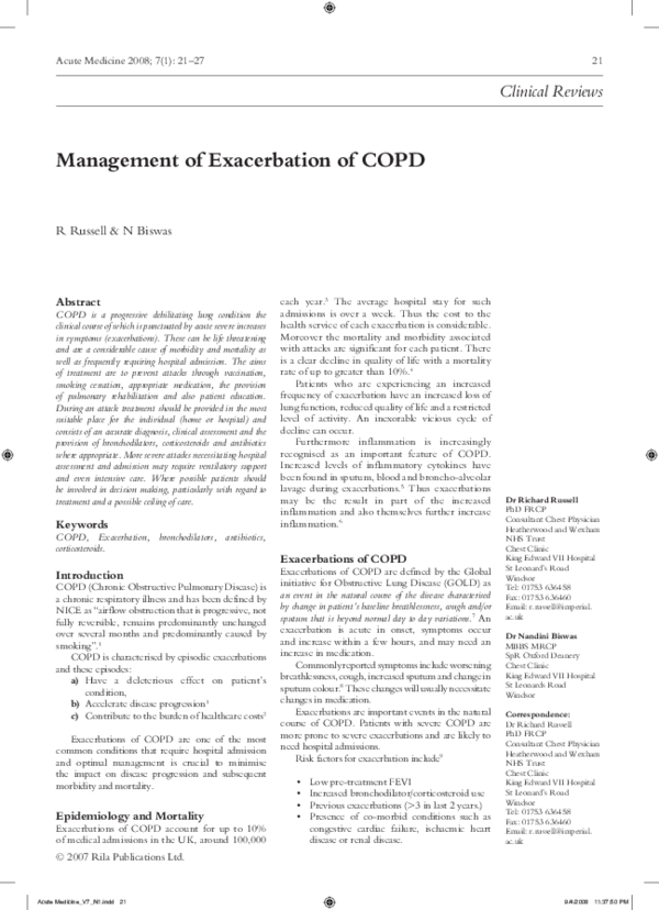 (PDF) Management of Exacerbation of COPD