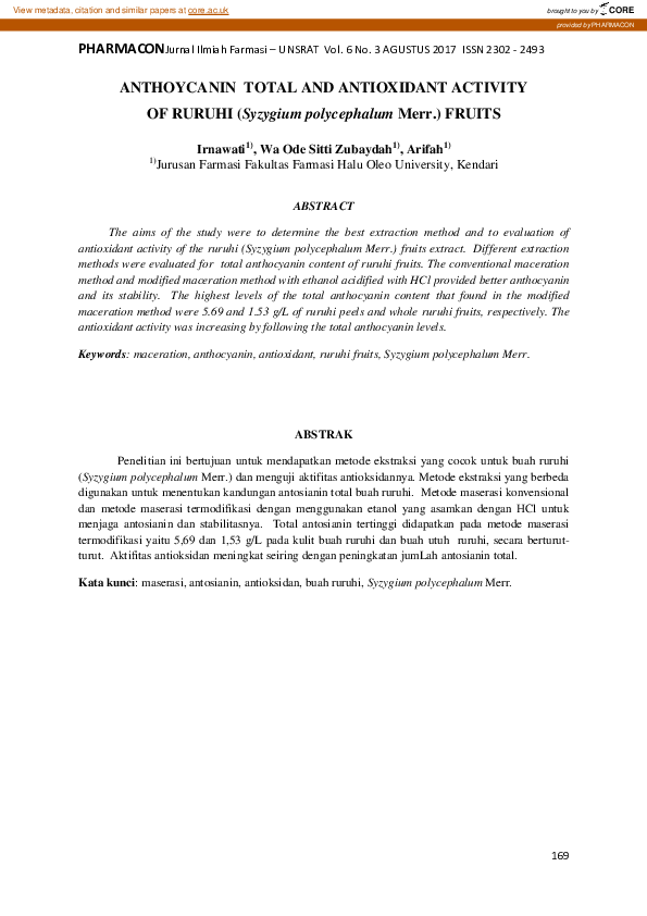 (PDF) ANTHOYCANIN TOTAL AND ANTIOXIDANT ACTIVITY OF RURUHI (Syzygium ...