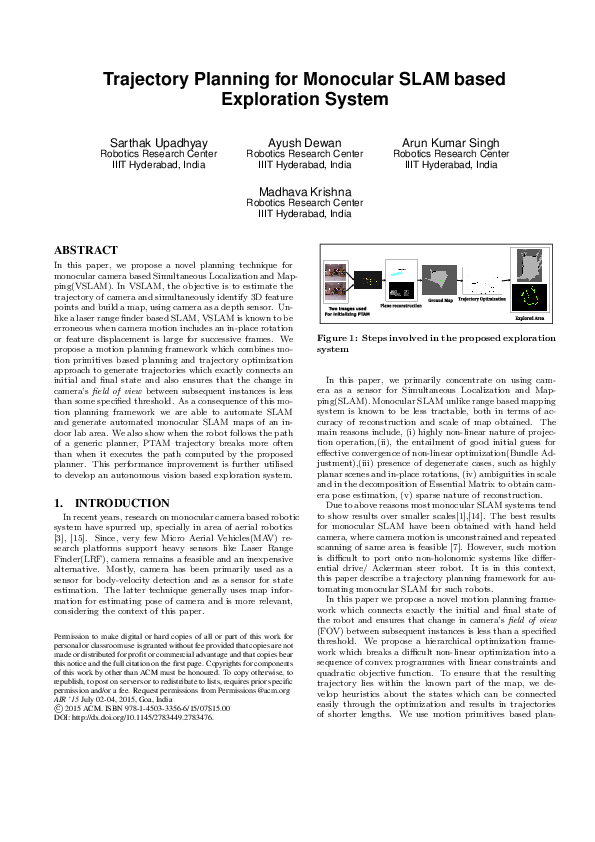 (PDF) Trajectory planning for monocular SLAM based exploration system