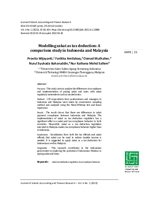 (PDF) Modelling zakat as tax deduction: A comparison study in Indonesia ...