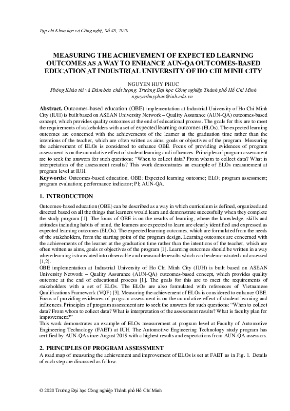 (PDF) Measuring the Achievement of Expected Learning Outcomes as a Way ...