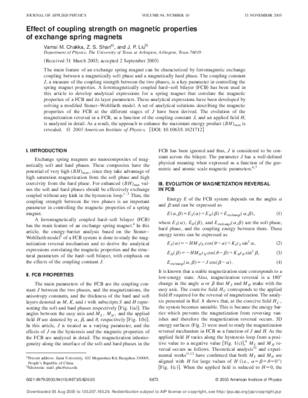 (PDF) Effect of coupling strength on magnetic properties of exchange ...