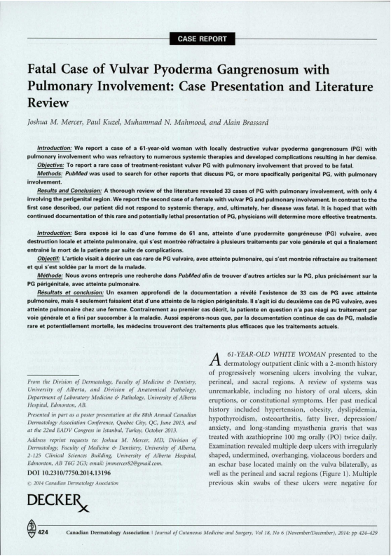 (PDF) Fatal case of vulvar pyoderma gangrenosum with pulmonary ...