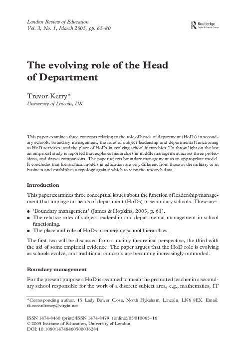 (PDF) The evolving role of the Head of Department