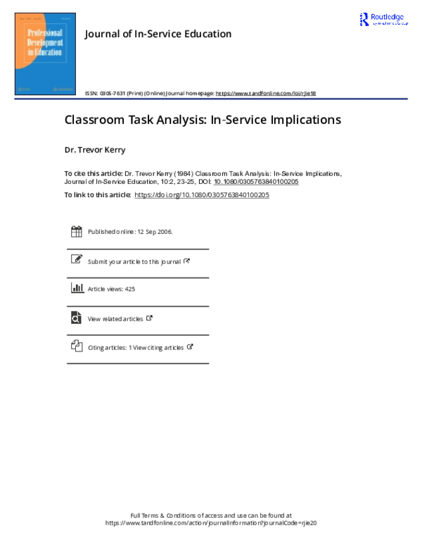 (PDF) Classroom Task Analysis: In‐Service Implications