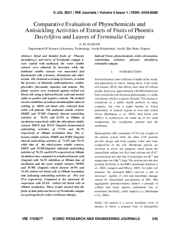 (PDF) Comparative Evaluation of Phytochemicals and Antisickling Activities of Extracts of Fruits ...