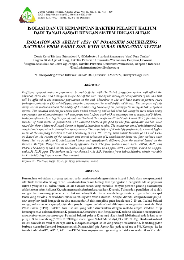 (PDF) Isolasi Dan Uji Kemampuan Bakteri Pelarut Kalium Dari Tanah Sawah ...
