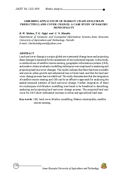 (PDF) Assessing Application of Markov Chain Analysis in Predicting Land Cover Change: A Case ...