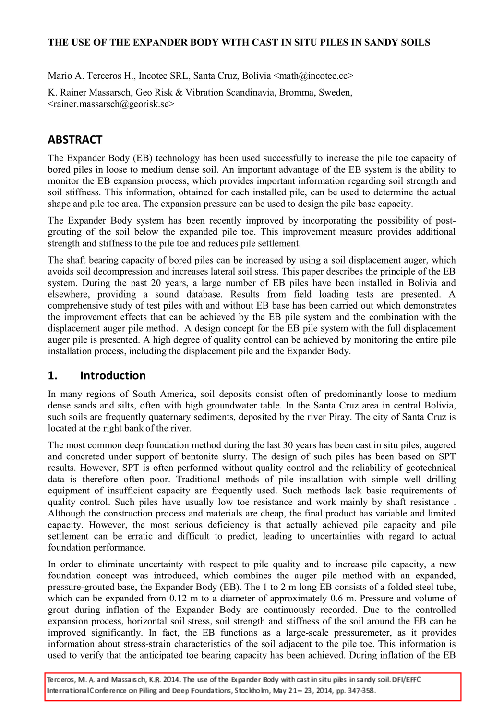 (PDF) The Use of the Expander Body with Cast in Situ Piles in Sandy ...