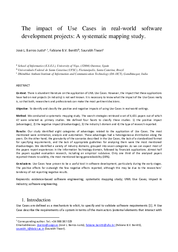 (PDF) The impact of Use Cases in real-world software development projects: A systematic mapping ...