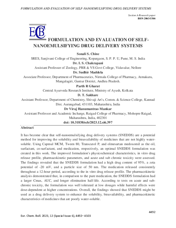 Pdf Formulation And Evaluation Of Self Nanoemulsifying Drug Delivery Systems