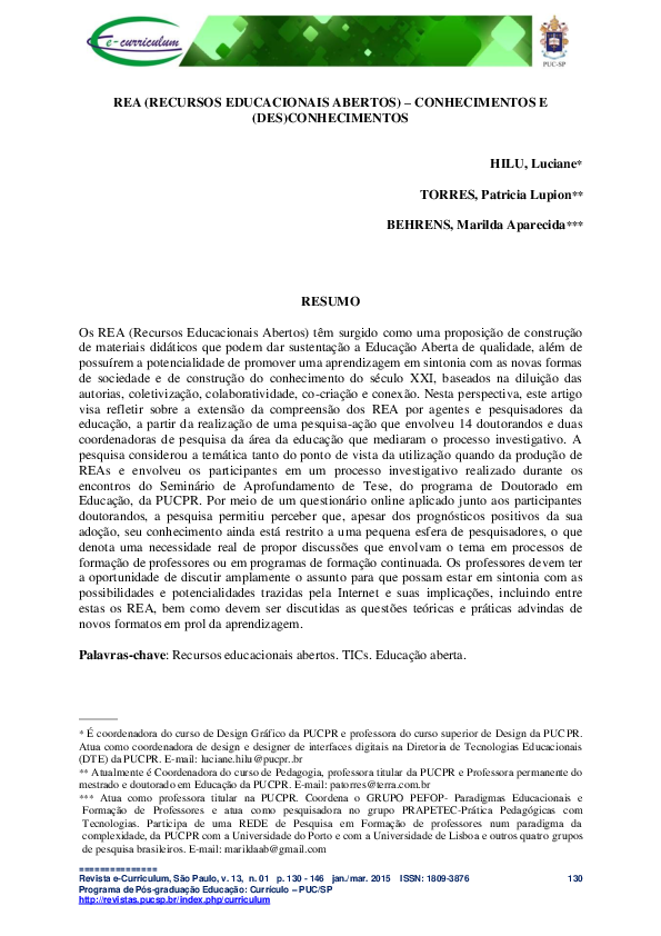 Pdf Rea Recursos Educacionais Abertos Conhecimentos E Des