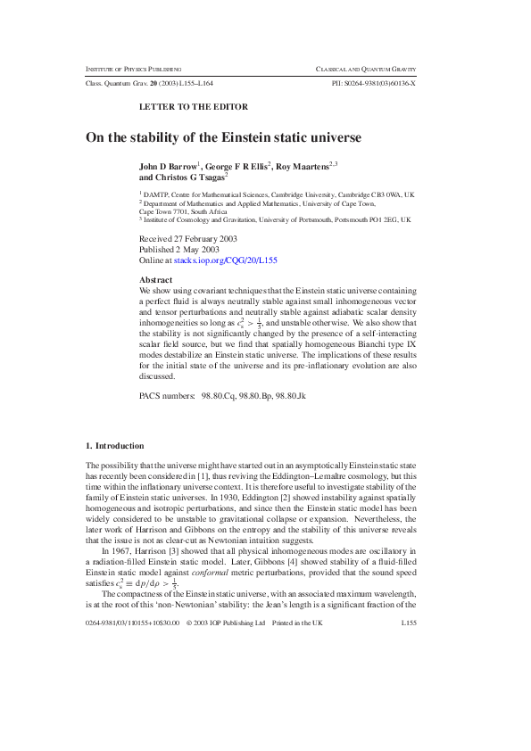 (PDF) On the stability of the Einstein static universe