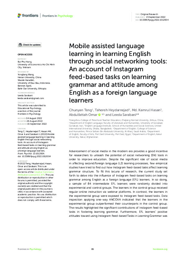 (PDF) Mobile assisted language learning in learning English through ...