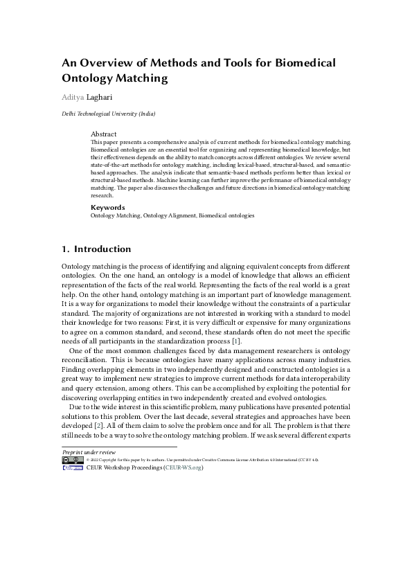 (PDF) An Overview of Methods and Tools for Biomedical Ontology Matching | Aditya Laghari ...