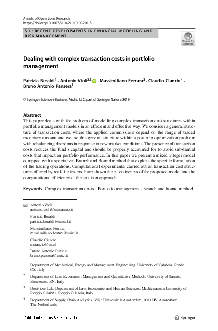 (PDF) Dealing with complex transaction costs in portfolio management