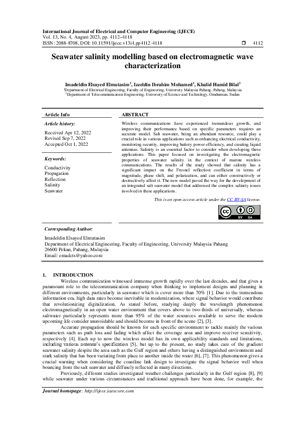 (PDF) Seawater salinity modelling based on electromagnetic wave characterization