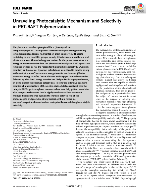 (PDF) Unraveling Photocatalytic Mechanism and Selectivity in PET‐RAFT ...