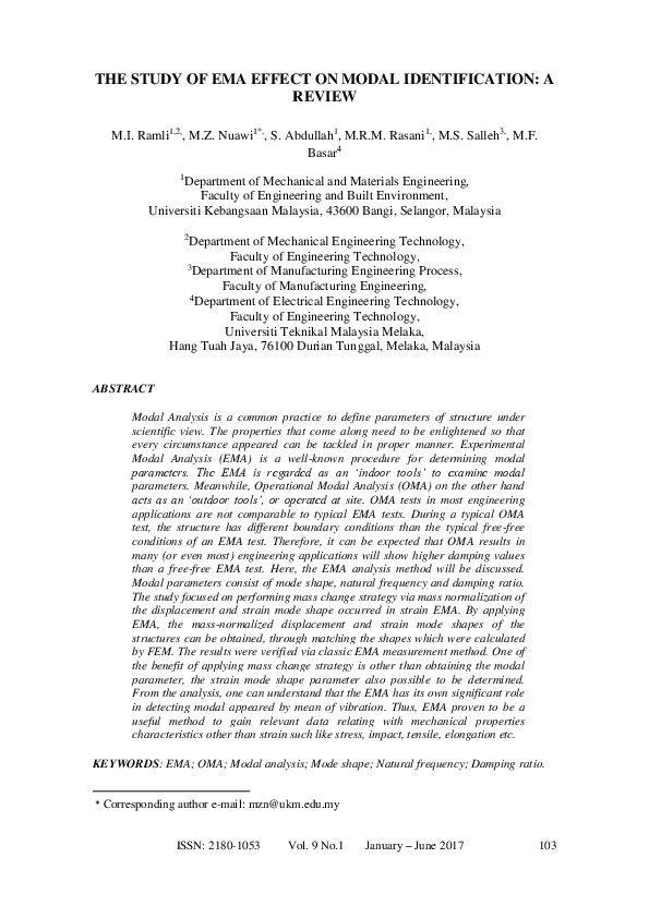 (PDF) The Study of EMA Effect on Modal Identification: A Review