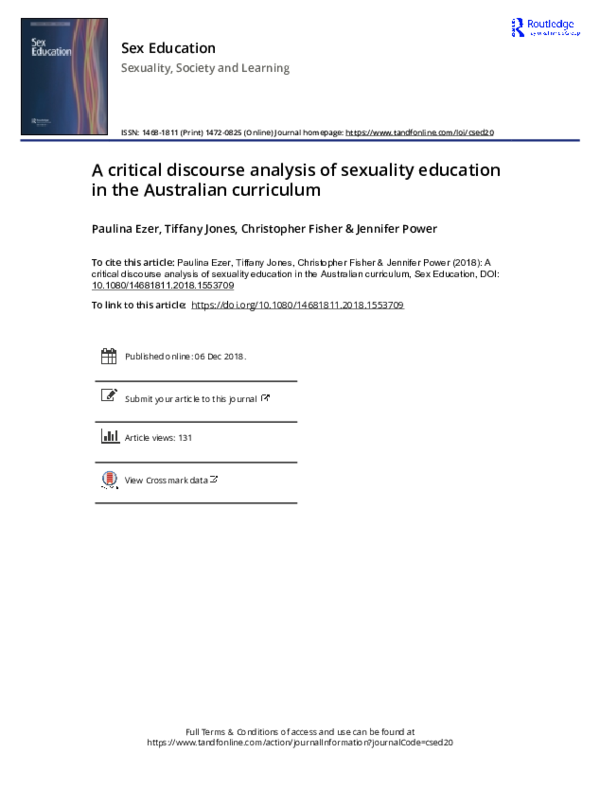 (PDF) A critical discourse analysis of sexuality education in the Australian curriculum