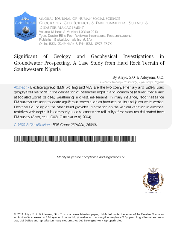 (PDF) Significant Of Geology and Geophysical Investigations in Groundwater Prospecting. A Case ...