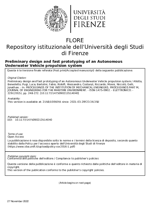 Pdf Preliminary Design And Fast Prototyping Of An Autonomous Underwater Vehicle Propulsion System