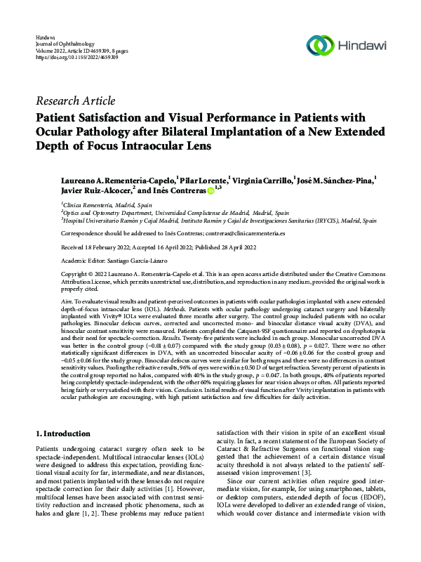 (PDF) Patient Satisfaction and Visual Performance in Patients with ...