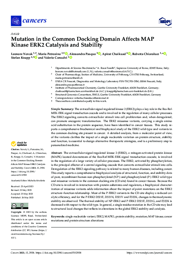 (PDF) Mutation in the Common Docking Domain Affects MAP Kinase ERK2 Catalysis and Stability
